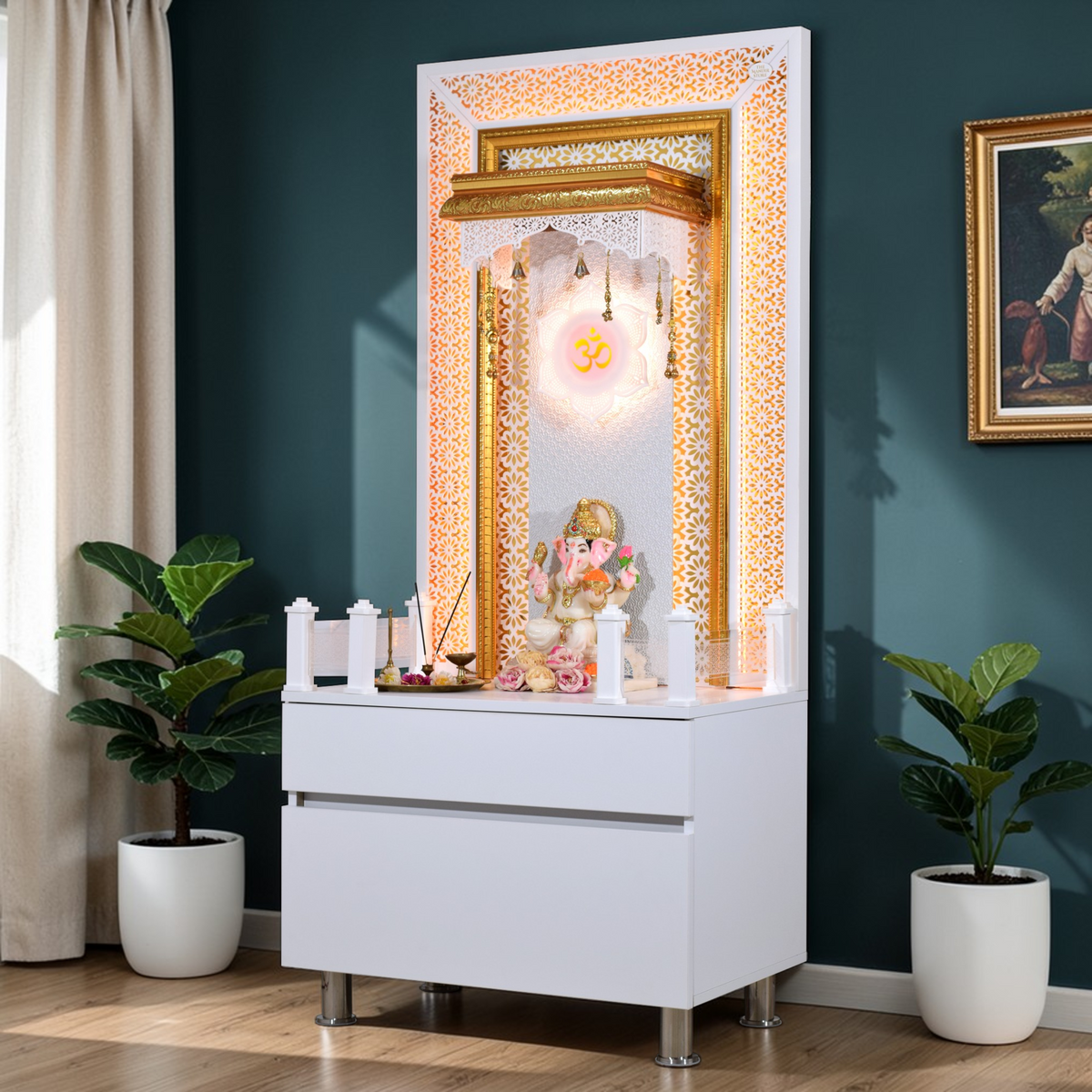 Wooden Home Temple with Cabinet Storage – The Mandir Store