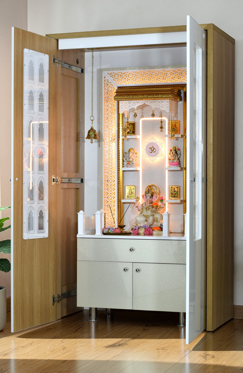 Wooden Home Temple Large with Pocket Doors Enclosure, Floating Shelves ...