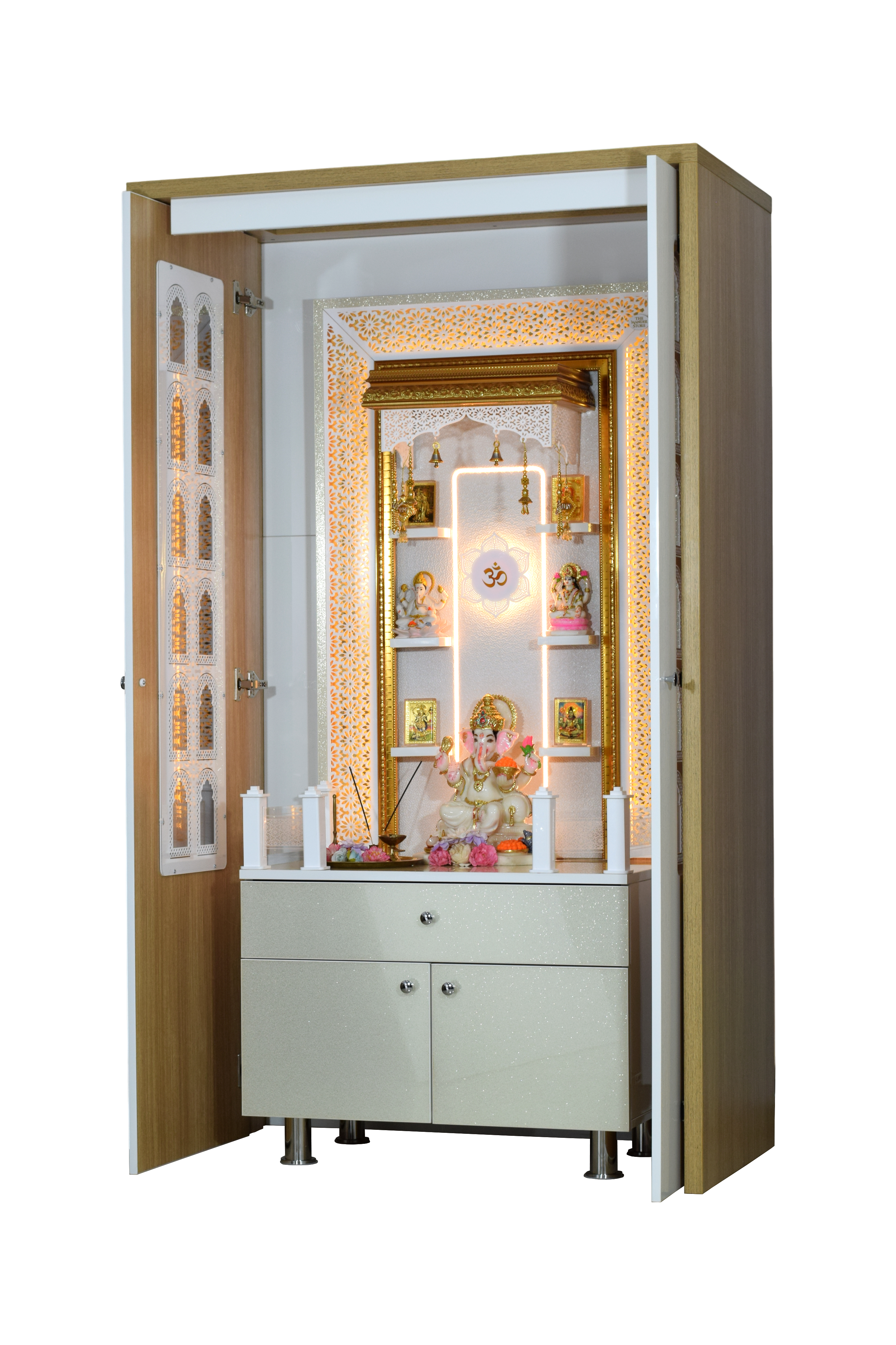 Wooden Home Temple Large with Pocket Doors Enclosure, Floating Shelves ...
