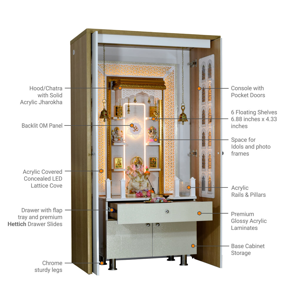 Wooden Home Temple Large with Pocket Doors Enclosure, Floating Shelves ...