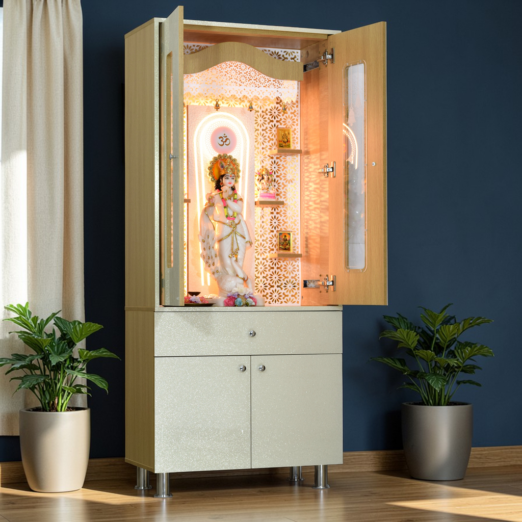 Wooden Home Temple with Cabinet Storage – The Mandir Store
