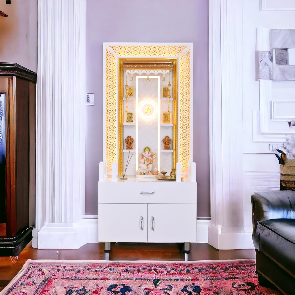 Wooden Mandir with Floating Shelf – The Mandir Store