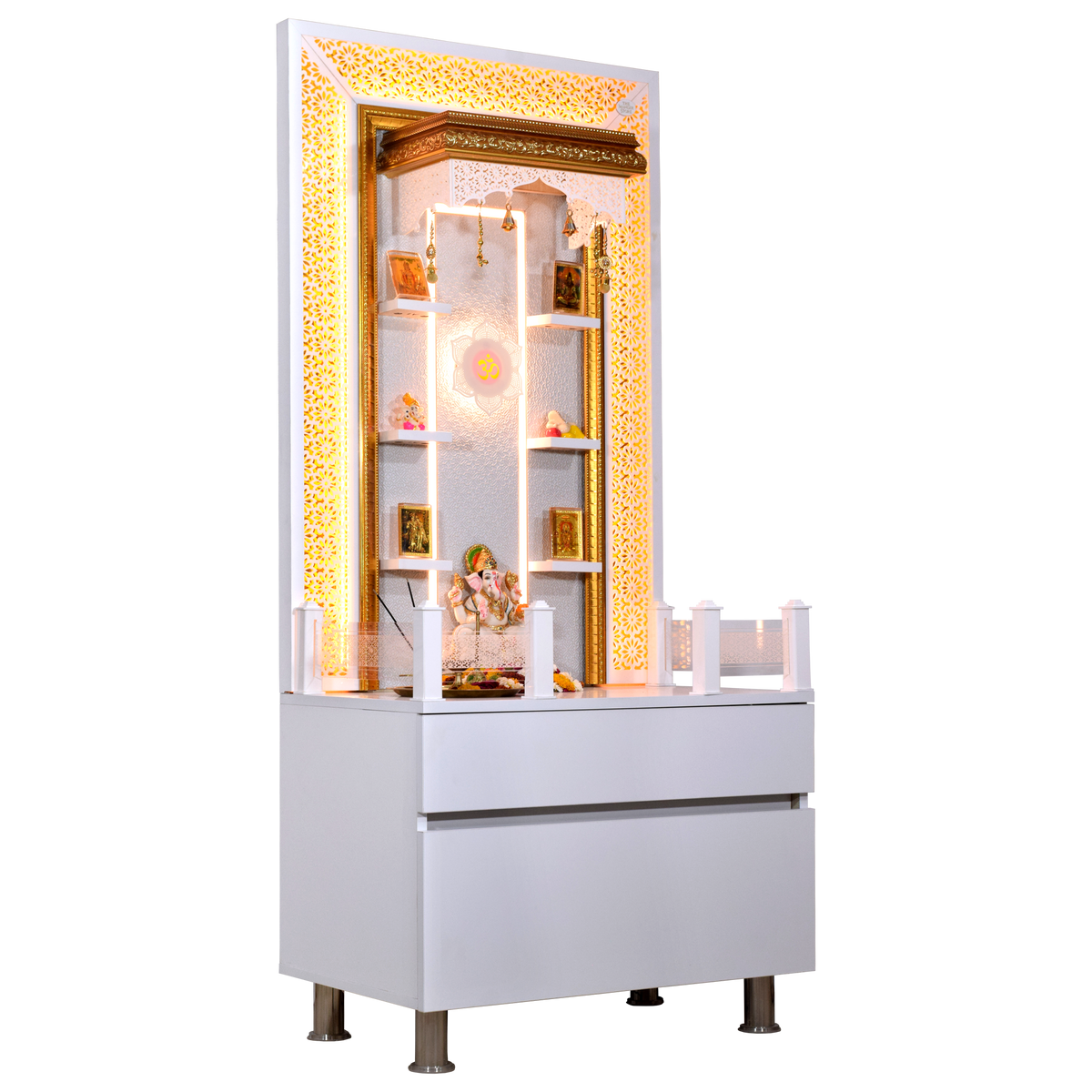 Wooden Mandir with Floating Shelf – The Mandir Store