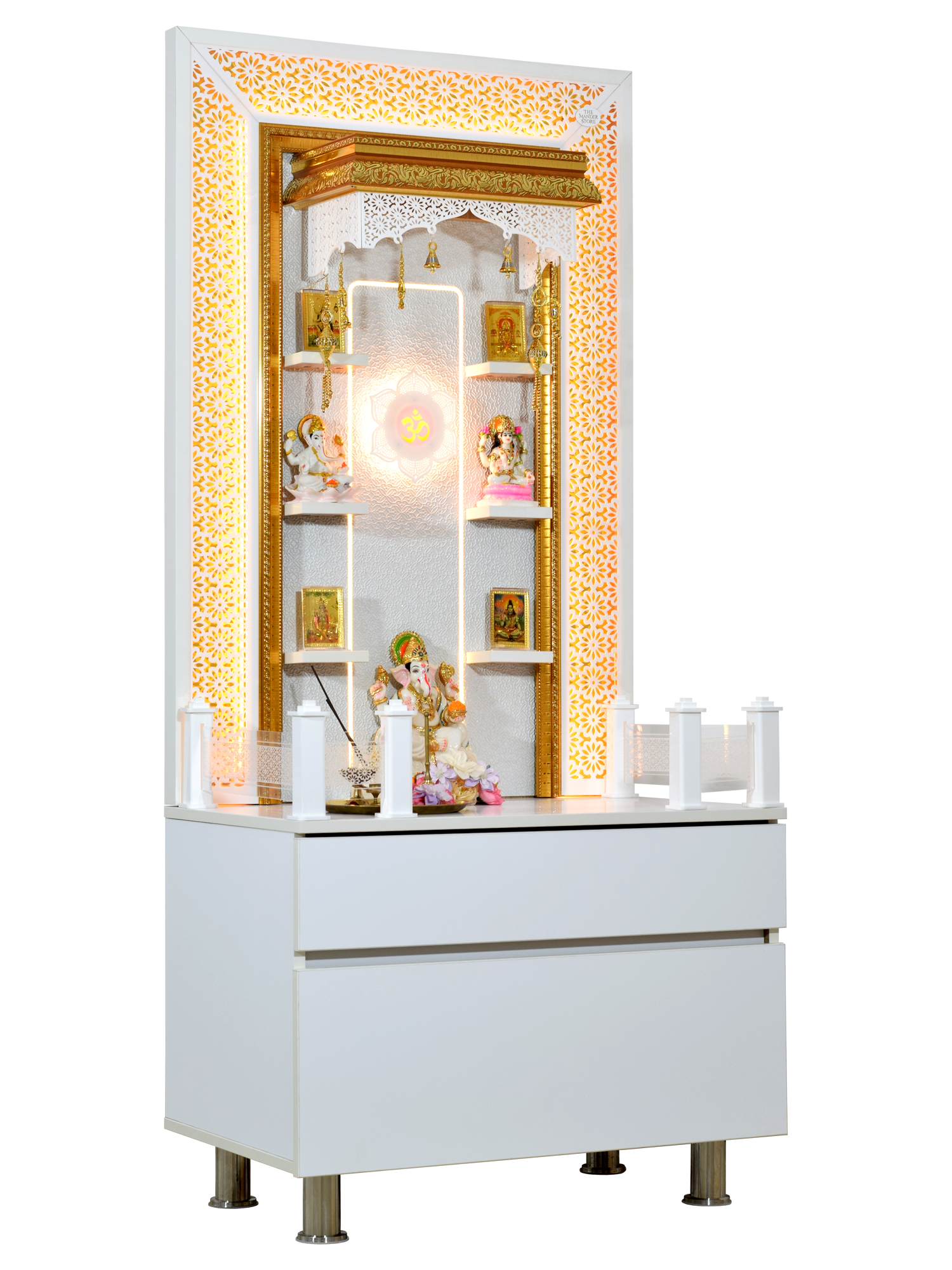 Wooden Mandir with Floating Shelf – The Mandir Store