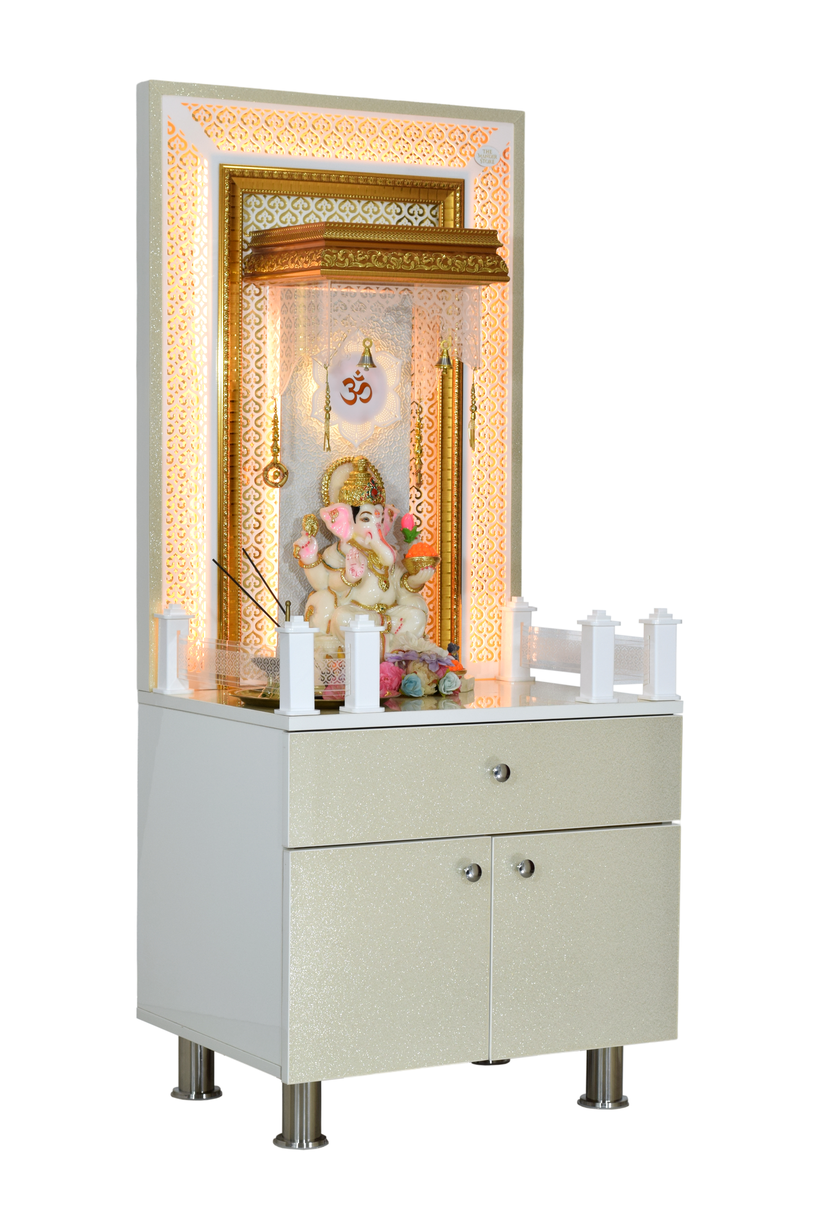 Ornamental Handcrafted Designer Wooden Home Mandir in Silk White Color ...