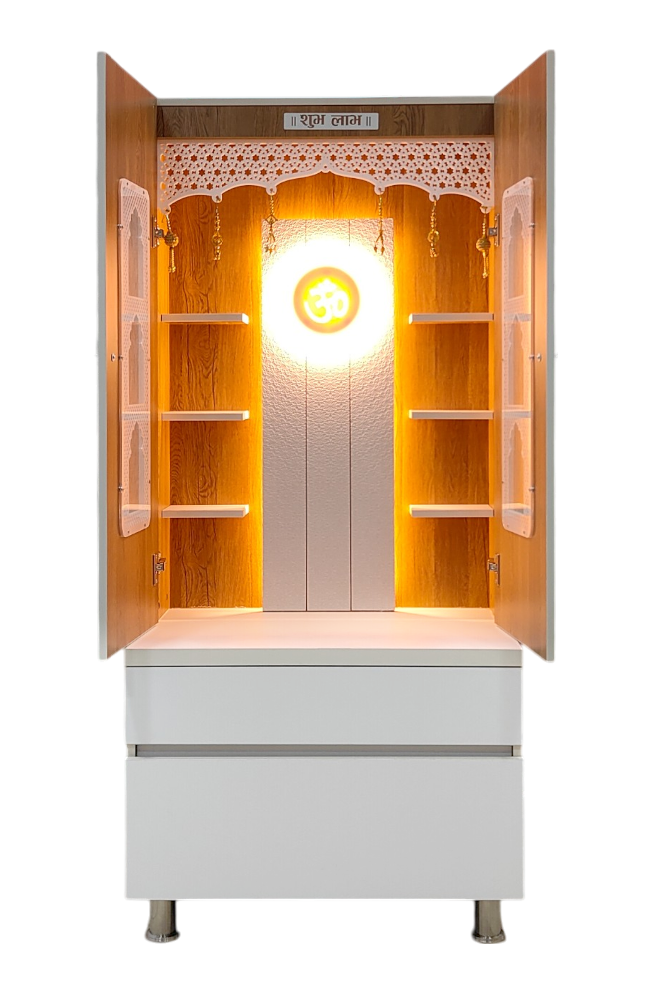 Designer Wooden Mandir for Home with Doors 67In Height 30In Width 18In ...