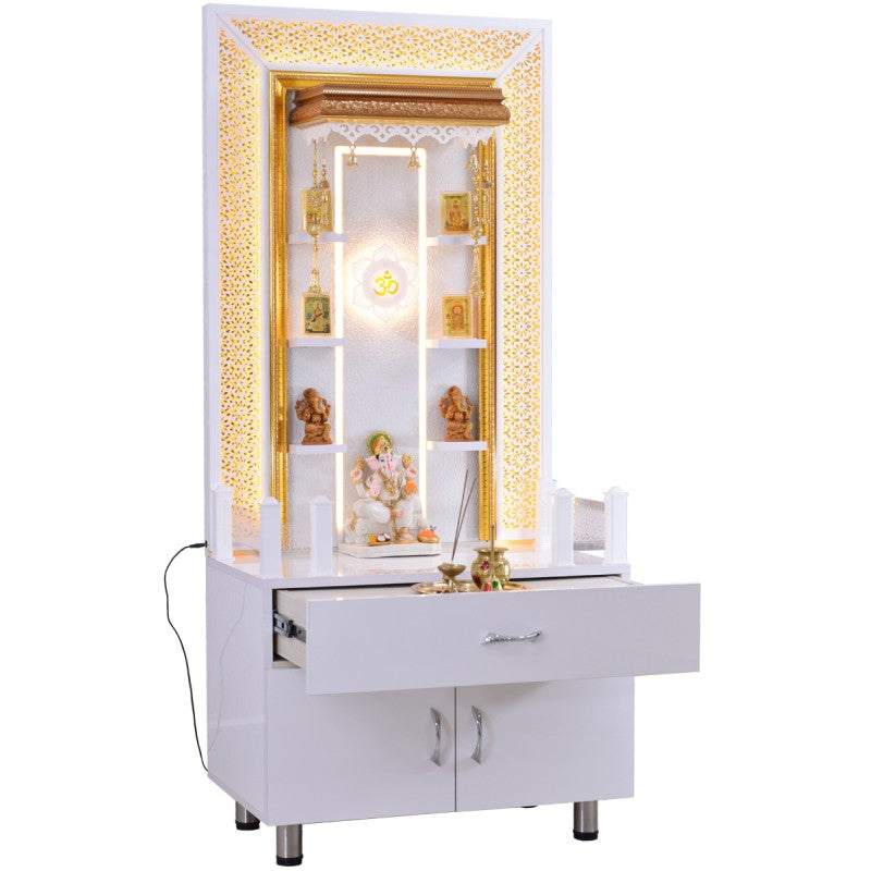 Wooden Mandir with Floating Shelf – The Mandir Store