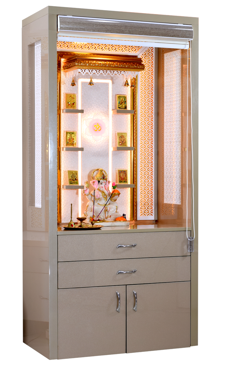 Large Wooden Mandir with Floating Shelves and Venetian Blinds – The ...